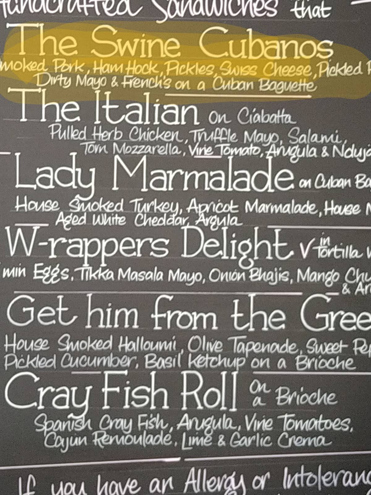 Menu at The Blind Swine, Willerby