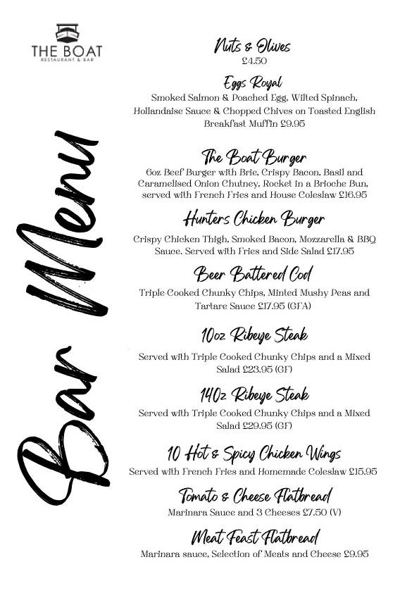 Menu at The Boat Inn Bar and Restaurant, Long Itchington, Birdingbury Wharf