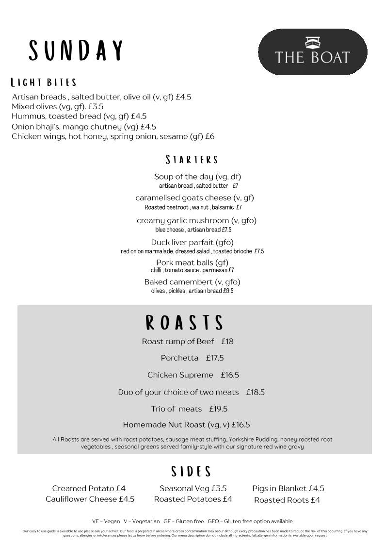 Menu at The Boat Inn Pub, Long Itchington, Birdingbury Wharf