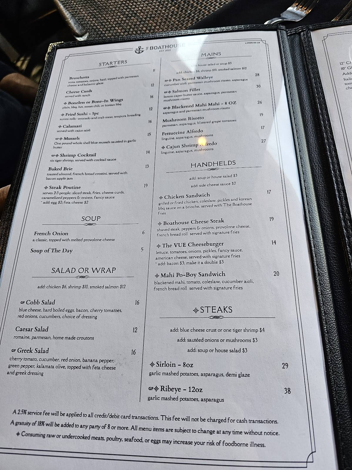 Menu at The Dells Boathouse - Waterfront Dining & Bar, Wisconsin Dells
