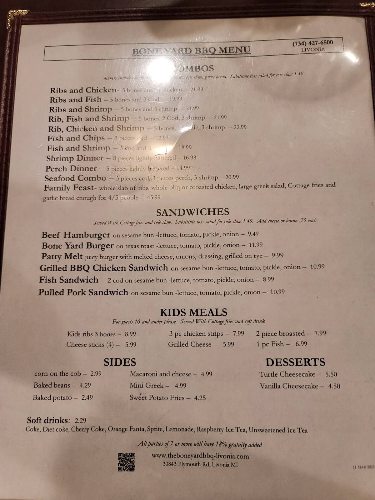 Menu at The Boneyard BBQ Livonia, Livonia