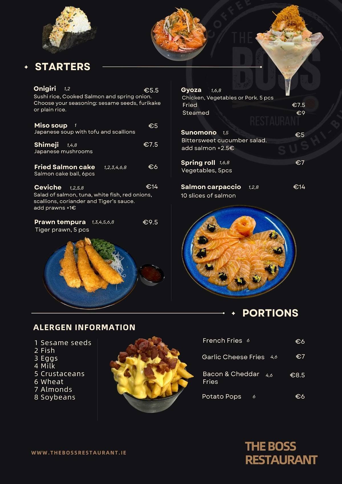 Menu at The Boss Restaurant, Dublin