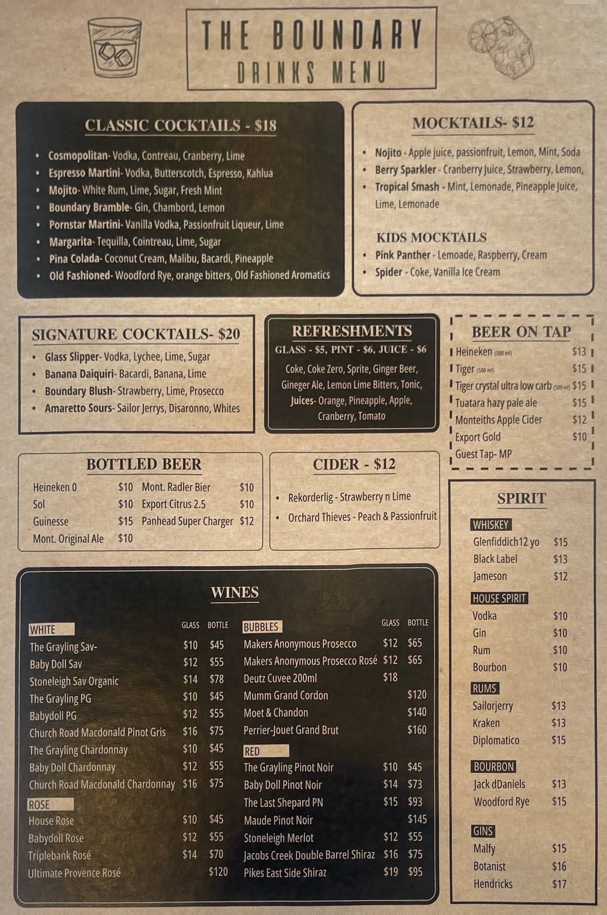 Menu at The Boundary Restaurant + Bar, Hamilton
