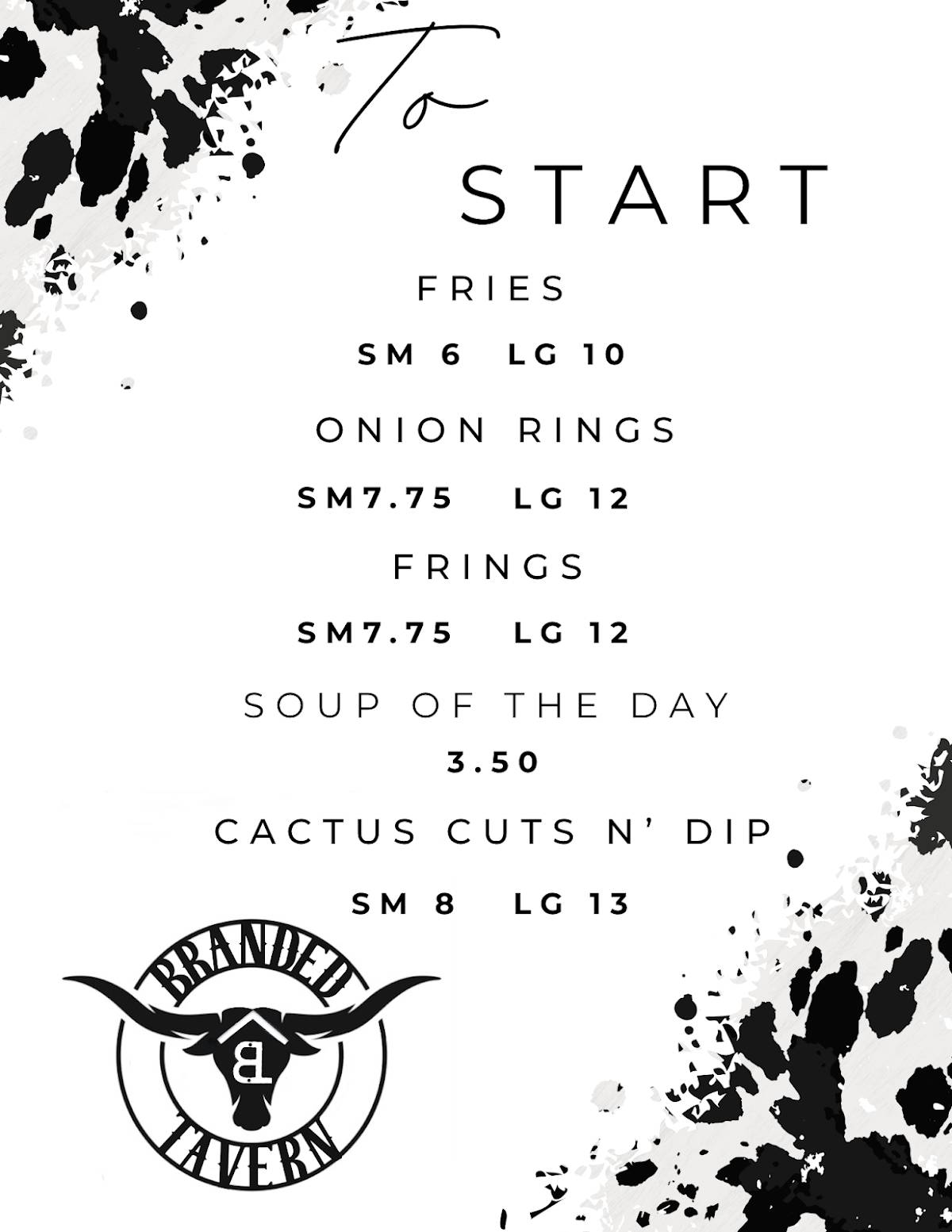 Menu at Branded Tavern Ltd. pub & bar, Coderre