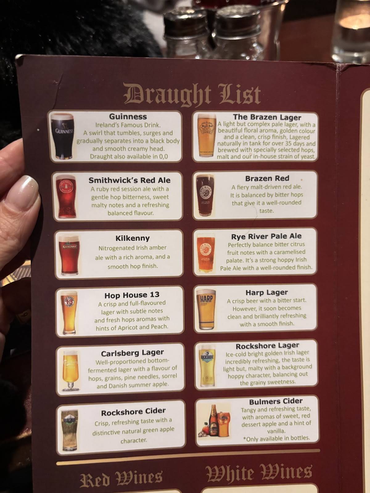 Menu at The Brazen Head pub & bar, Dublin