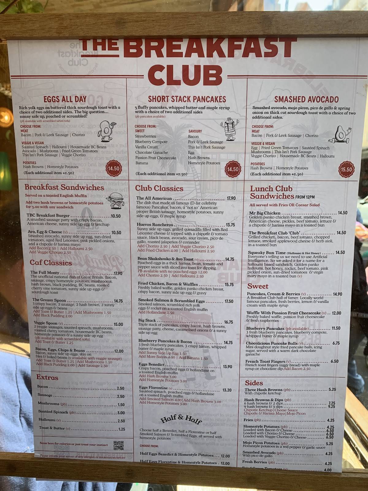 Menu at The Breakfast Club Old Compton Street, London