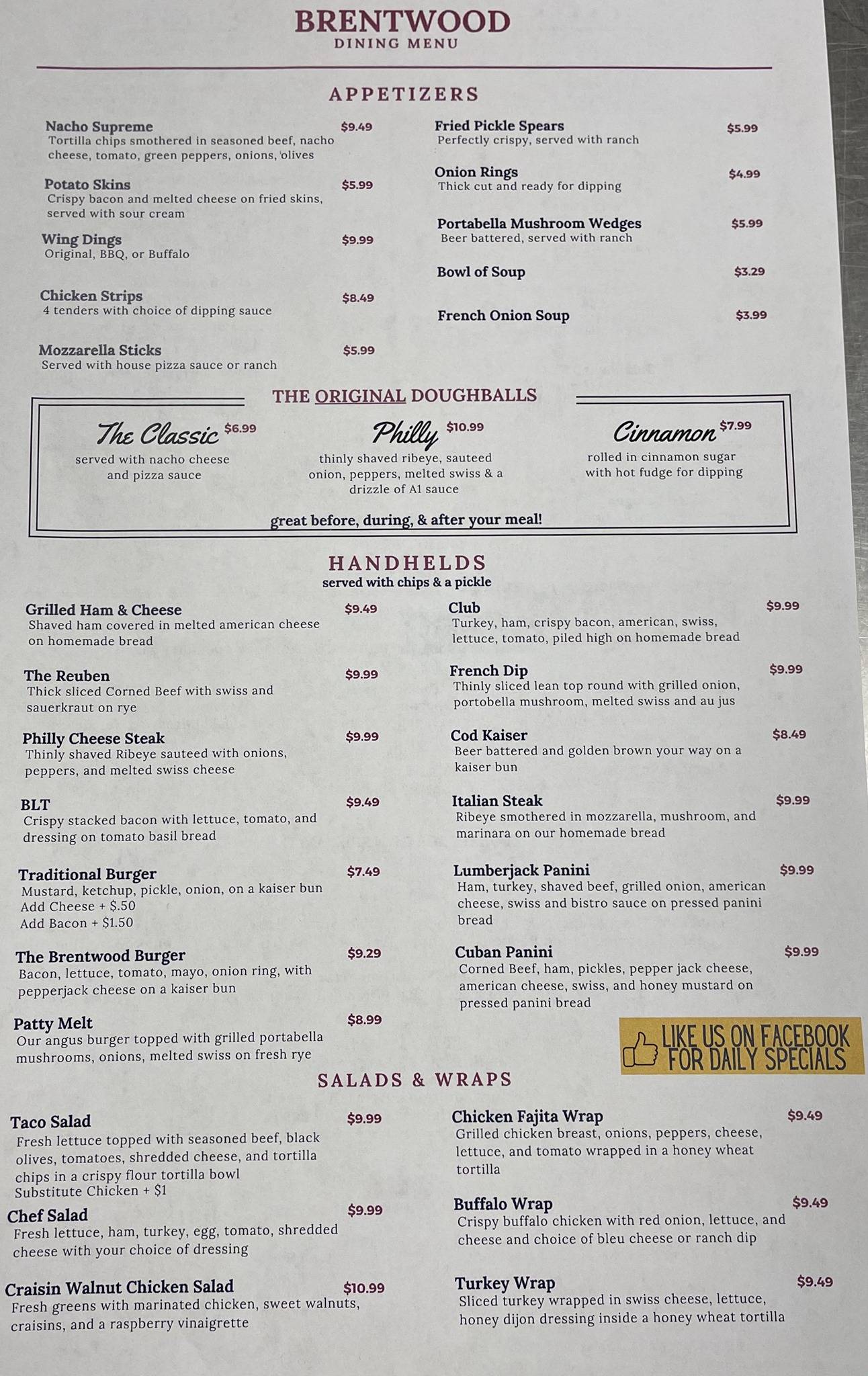 Menu at Brentwood Dining & Event Center restaurant, Caro
