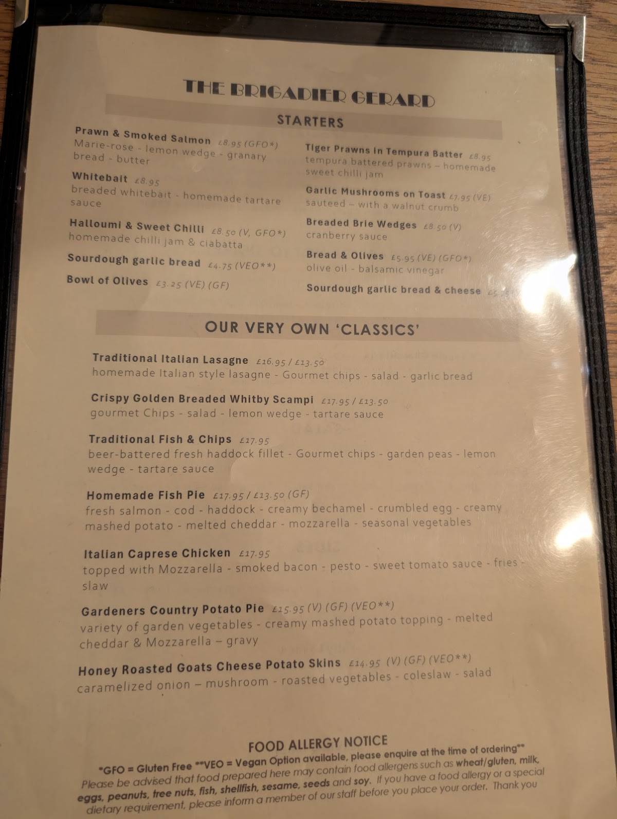 Menu at The Brigadier Gerard pub & bar, Eastleigh