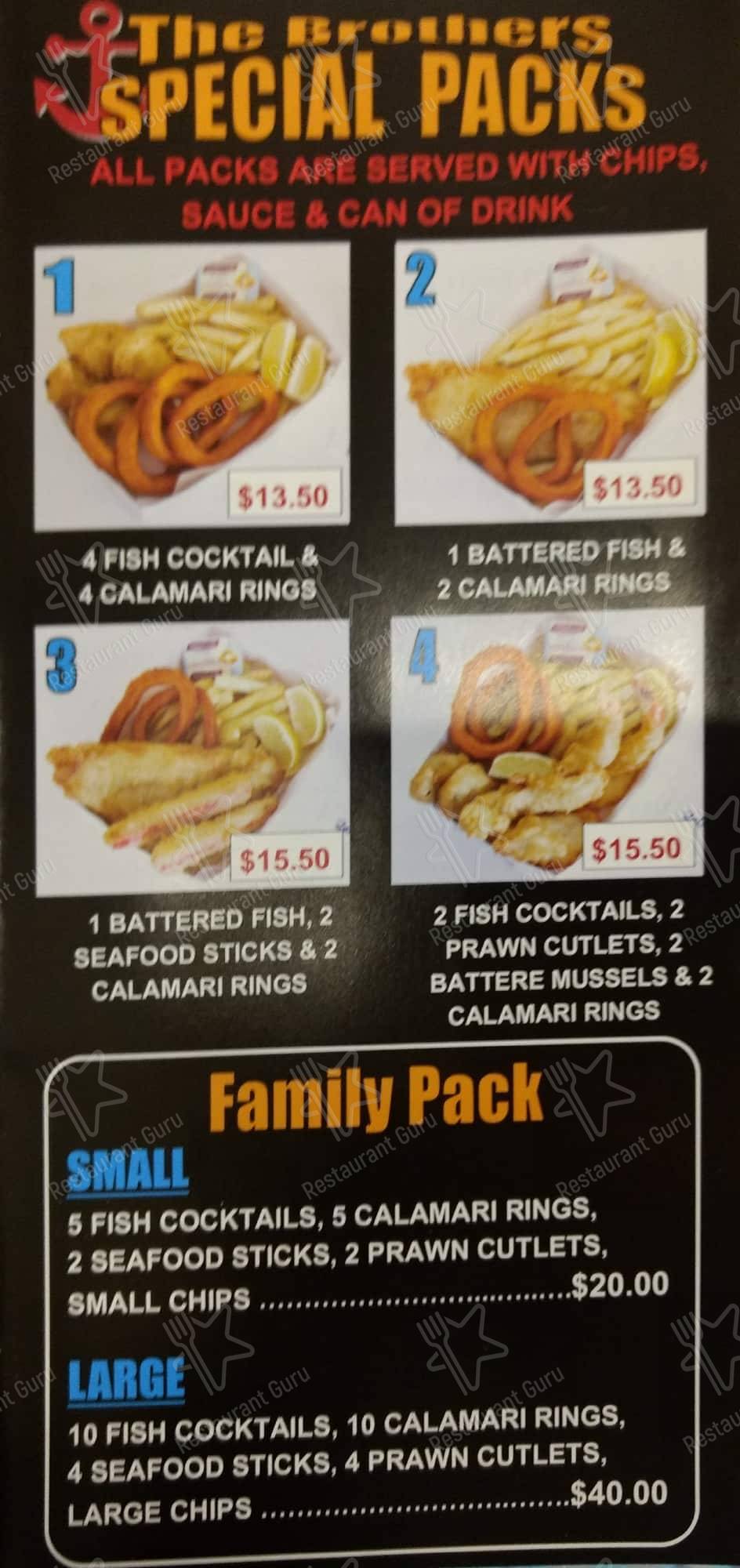 Menu at Brothers Fish Market restaurant, Seven Hills