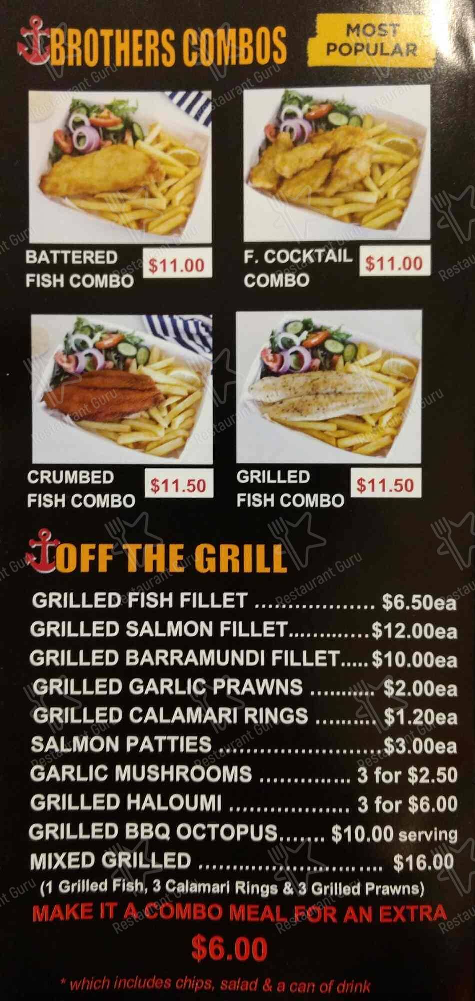 Menu at Brothers Fish Market restaurant, Seven Hills