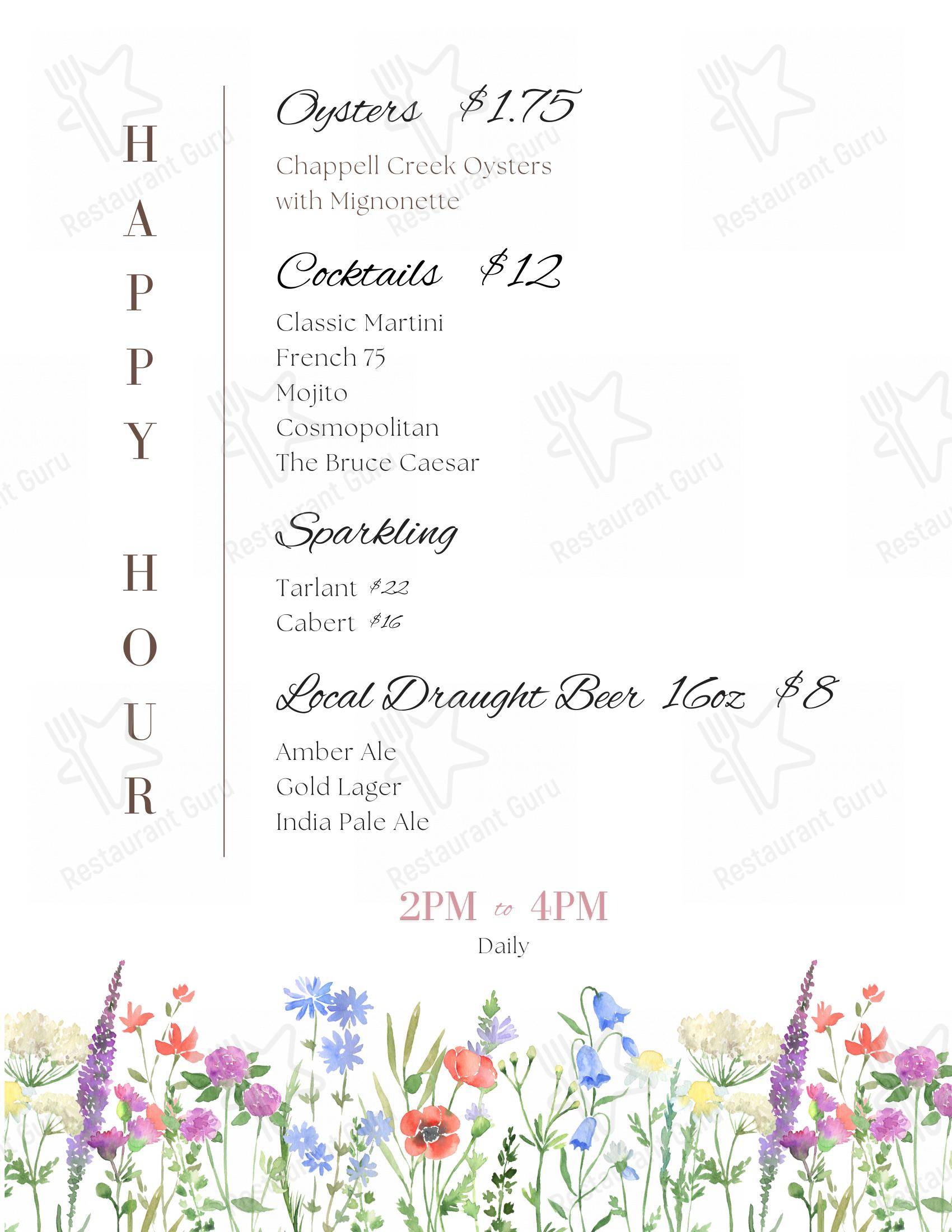 Menu at The Bruce Hotel restaurant, Stratford
