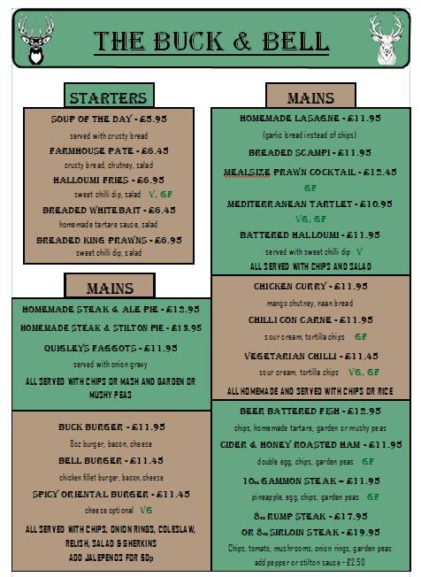Menu at The Buck & Bell pub & bar, Southam