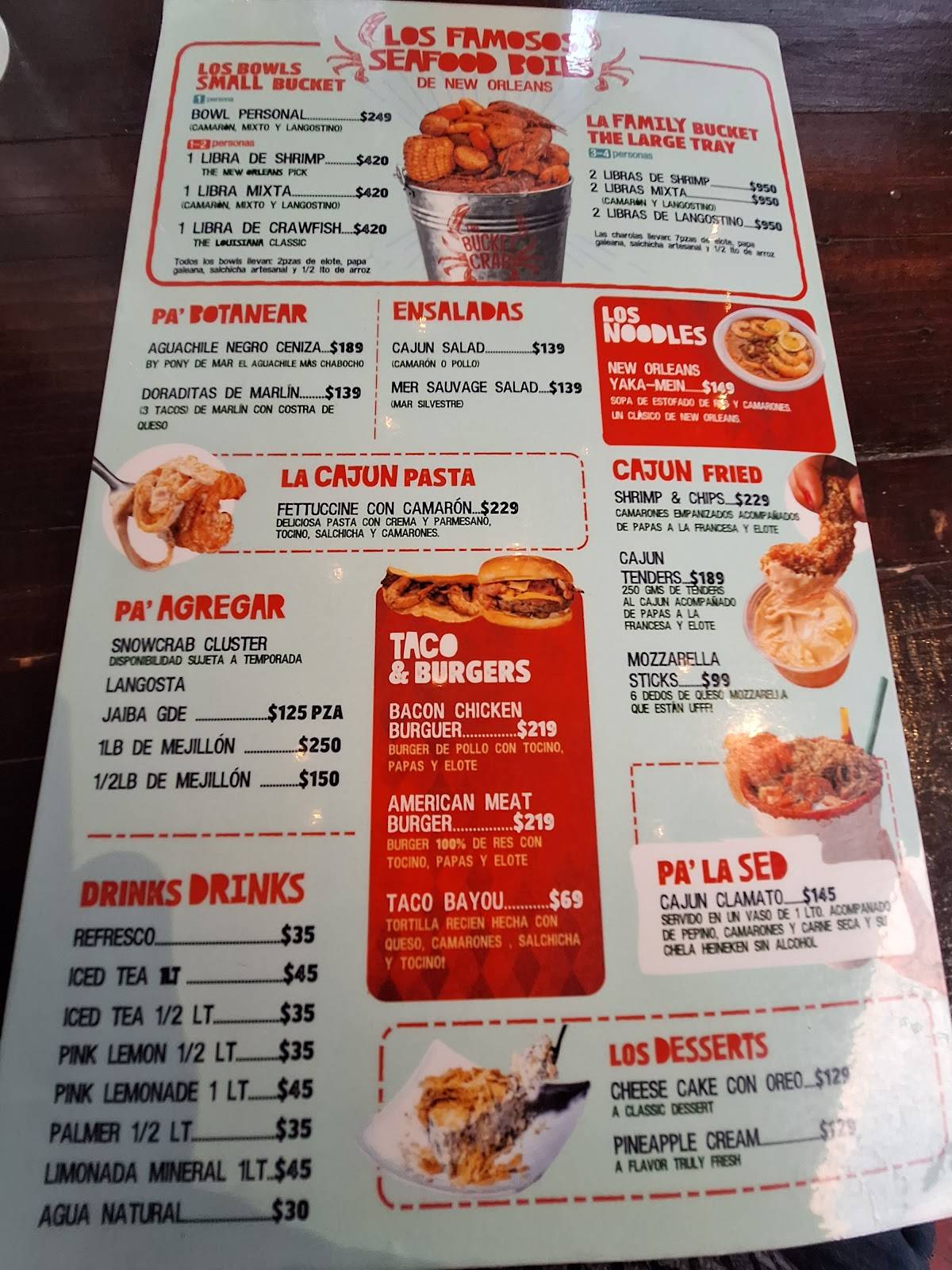 Carta del restaurante The Bucket Crab, Monterrey, Tepehuanes 1715