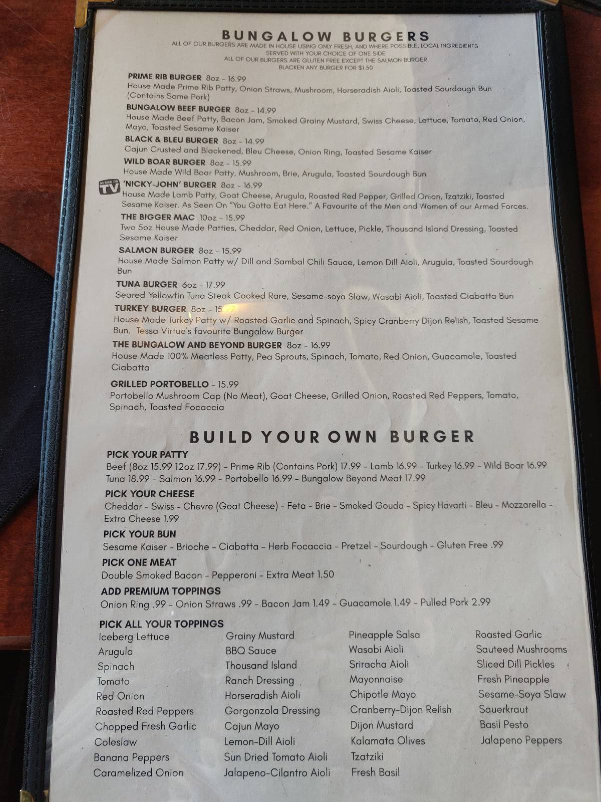 Menu at The Bungalow restaurant, London