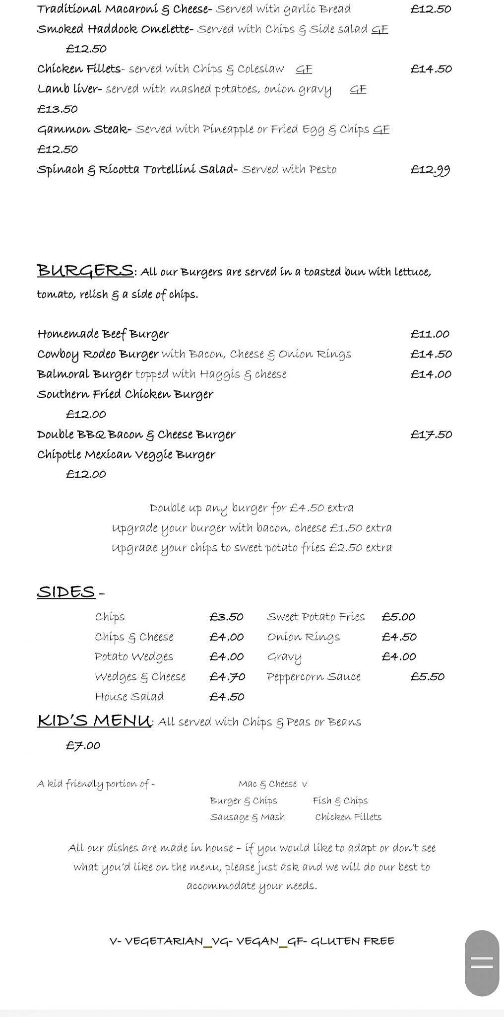 Menu at The Burnett Arms Hotel Banchory pub & bar, Banchory