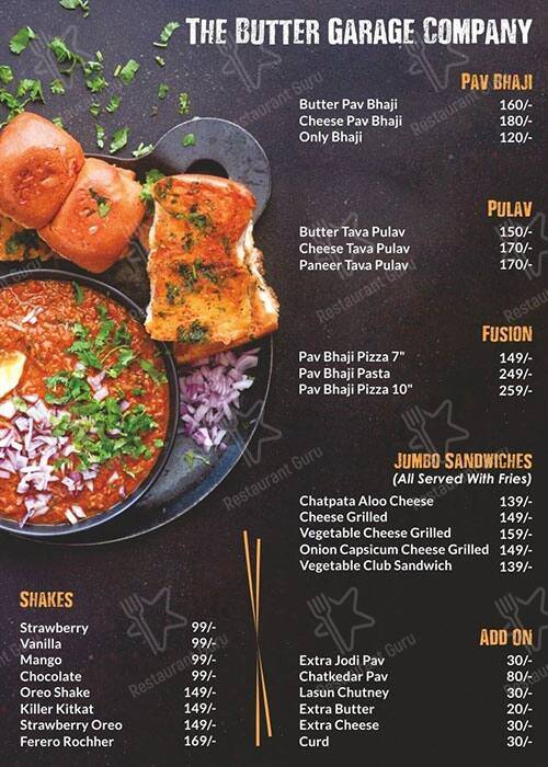 Menu at The Butter Garage Company, Pune