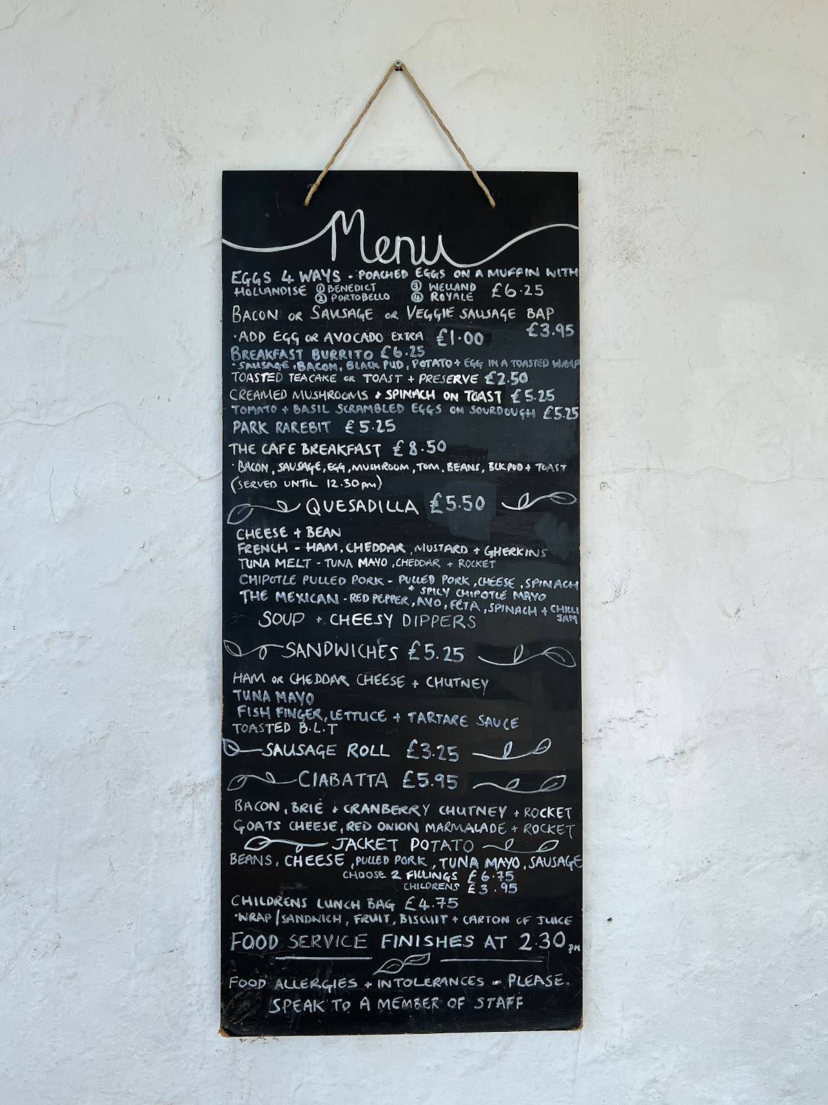 Menu at The Cafe Welland Park, Market Harborough