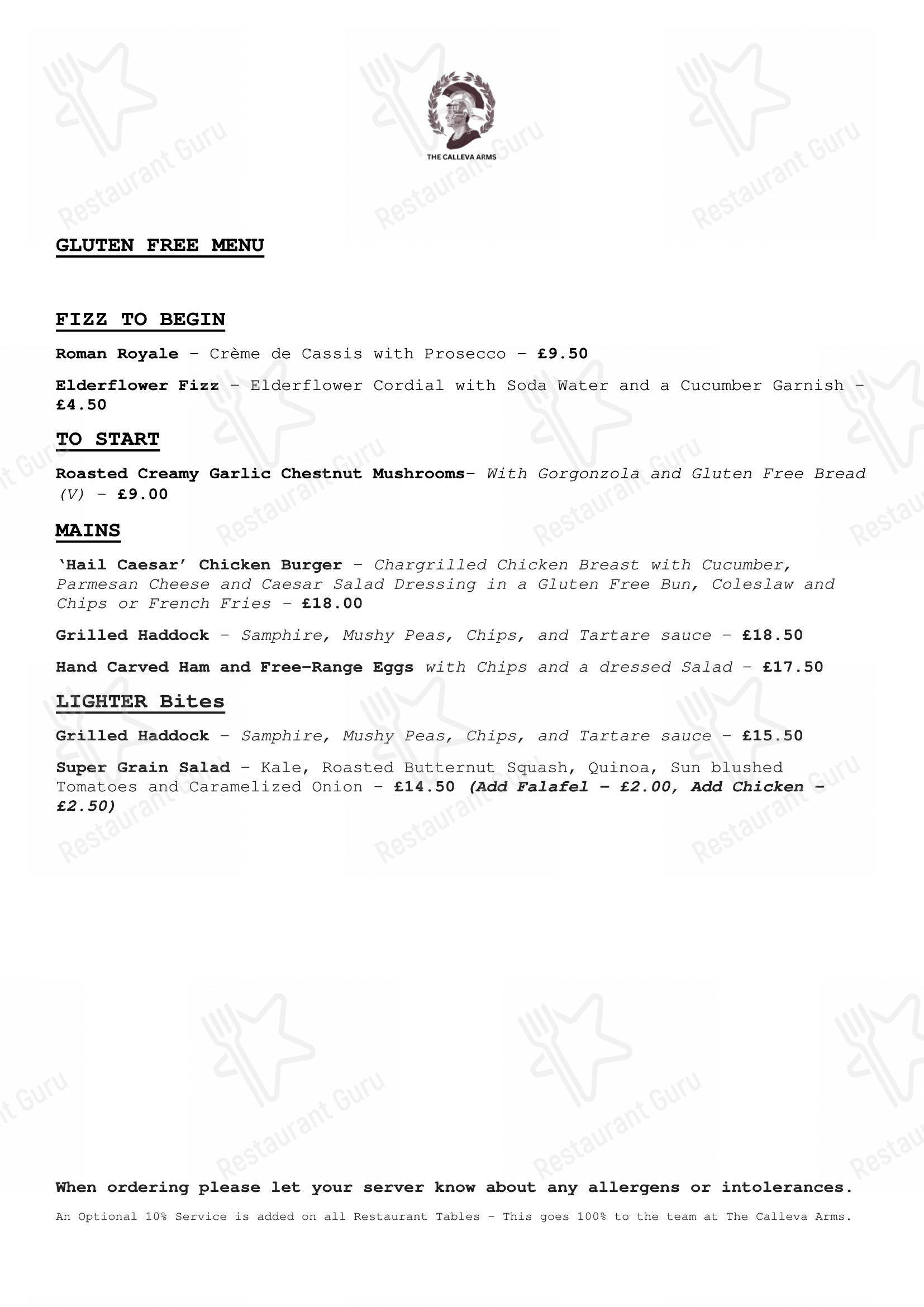 Menu at The Calleva Arms pub & bar, Tadley