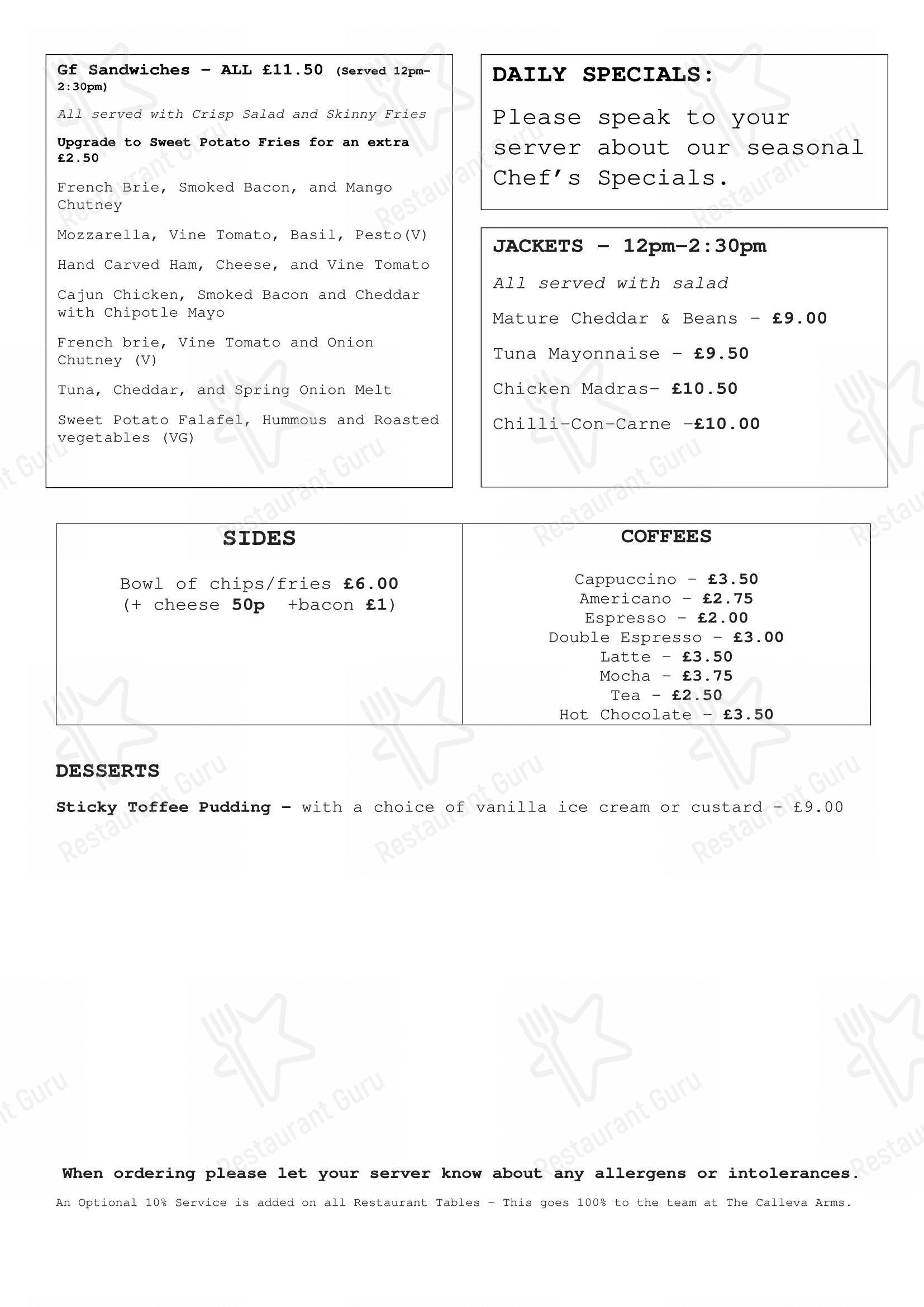 Menu at The Calleva Arms pub & bar, Tadley
