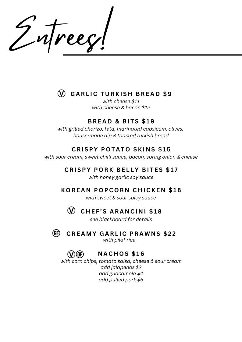 Menu at “The Cally” - Caledonian Hotel Motel restaurant, Hamilton