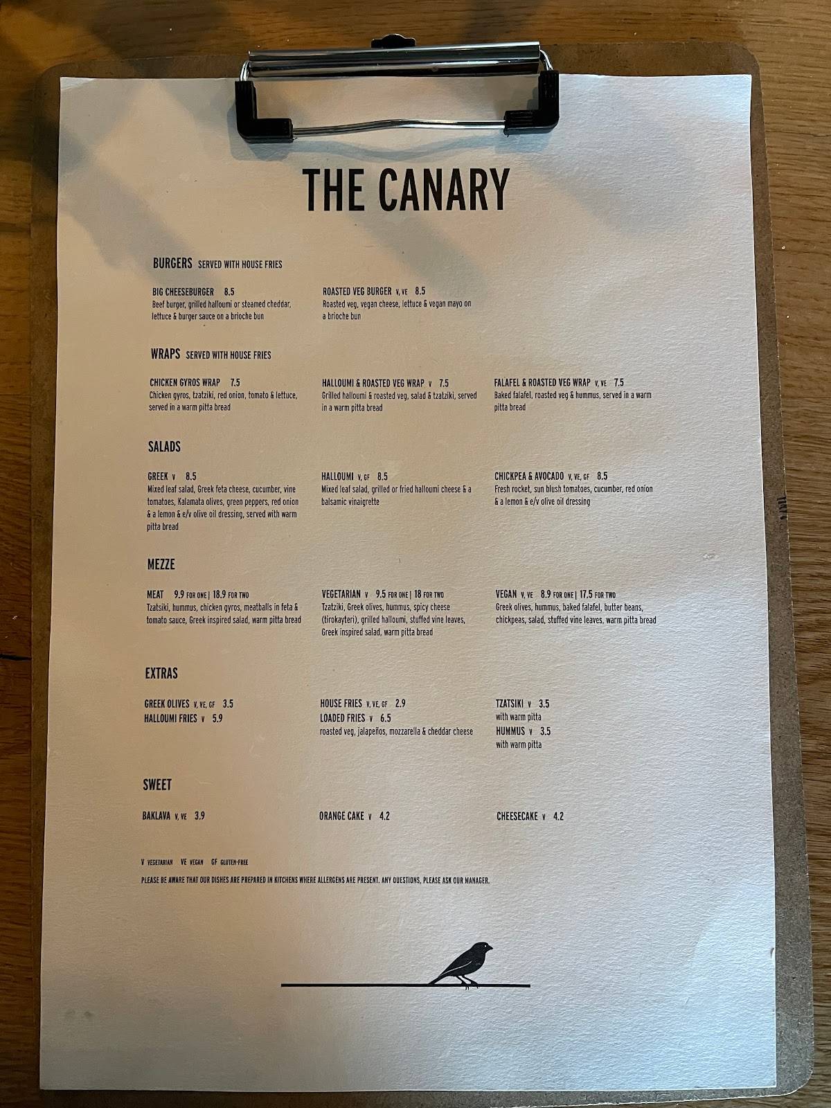 Menu at The Canary pub & bar, Leeds