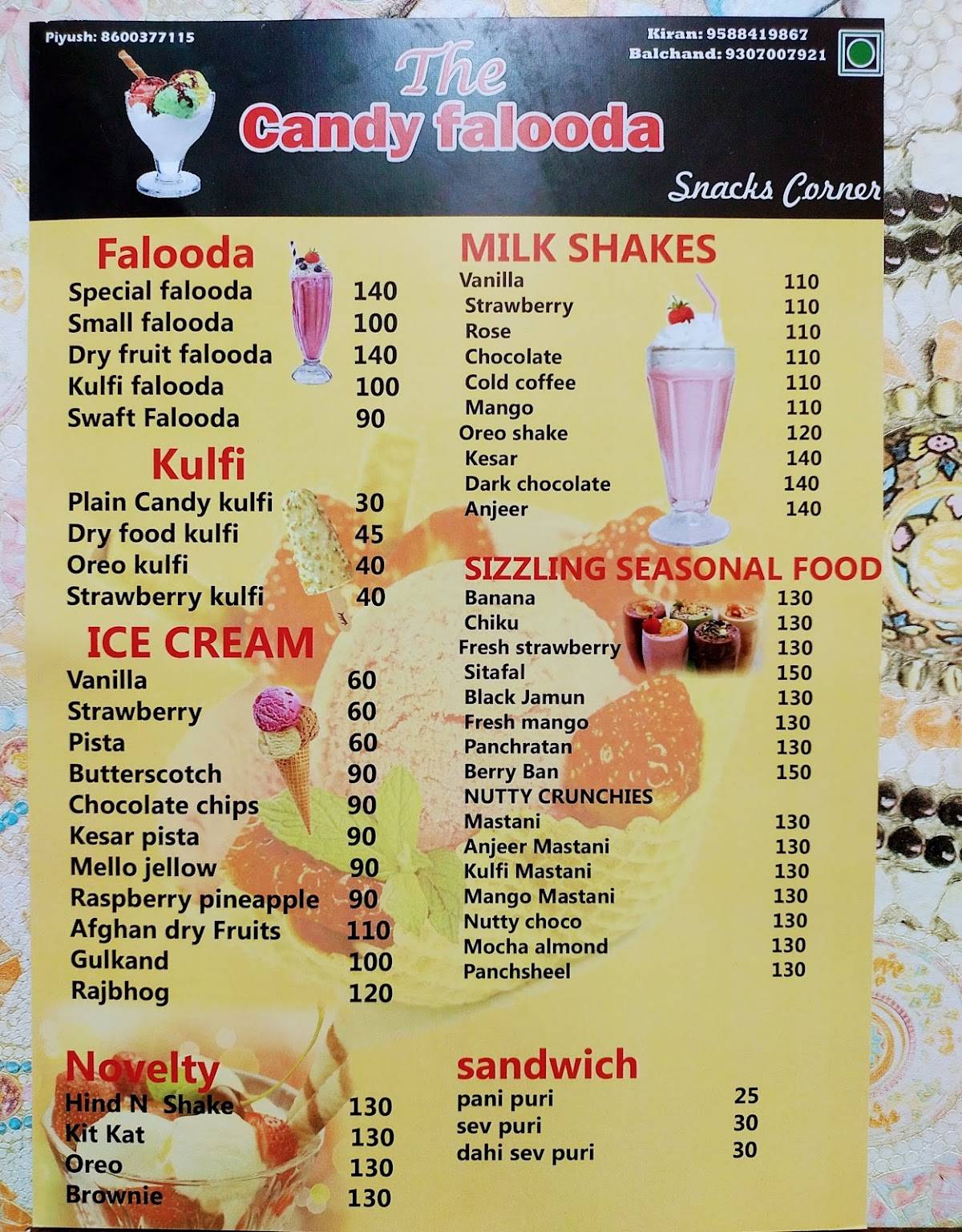Menu at The Candy Falooda, Badlapur