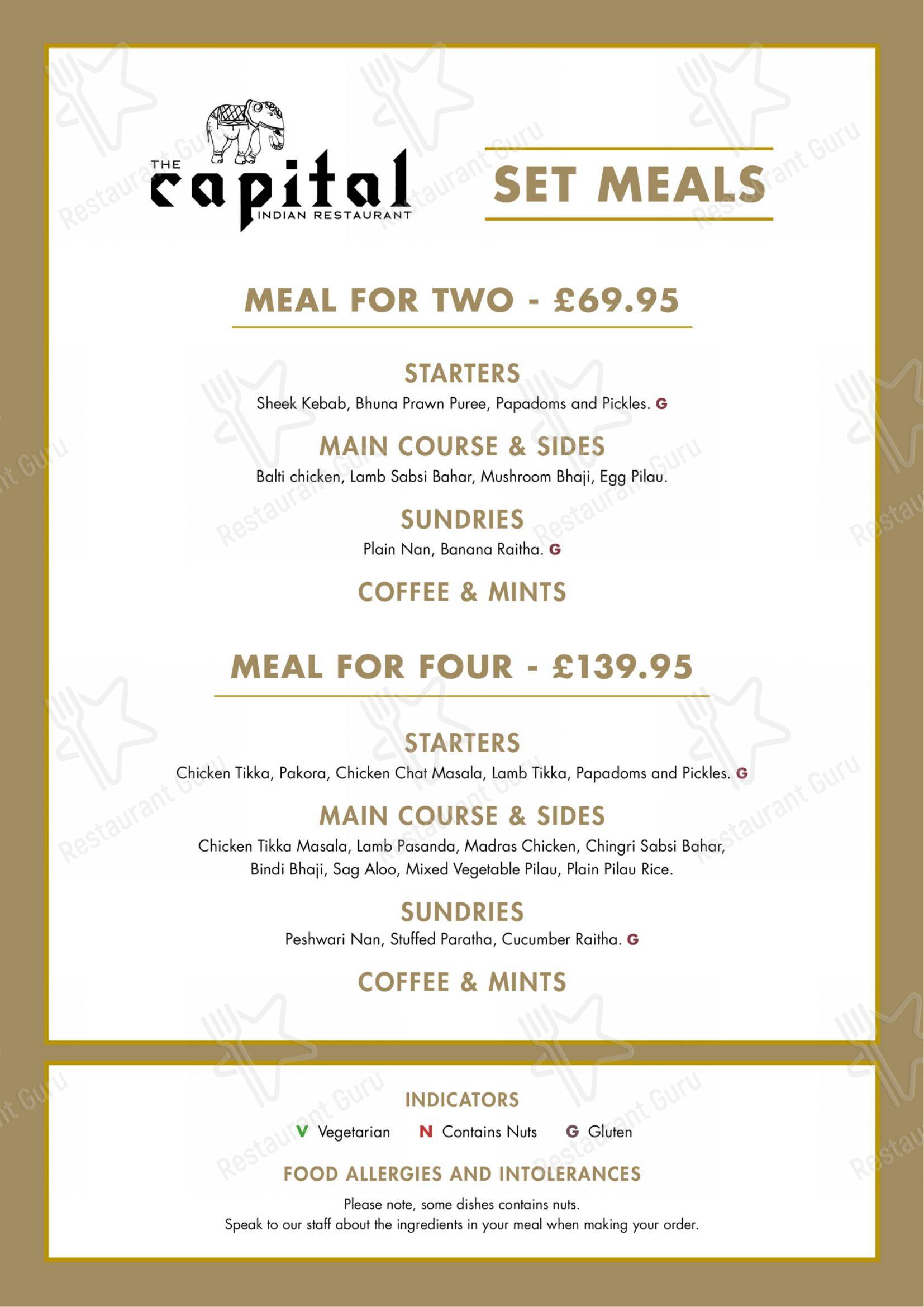 Menu at The Capital restaurant, Durham
