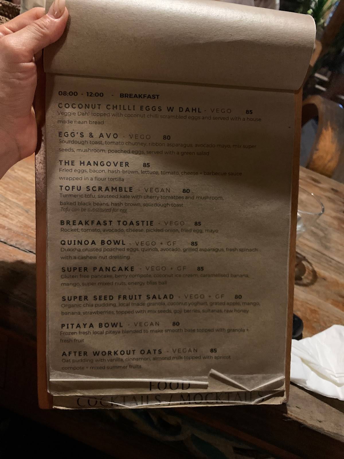 Menu at The Cashew Tree restaurant, Pecatu