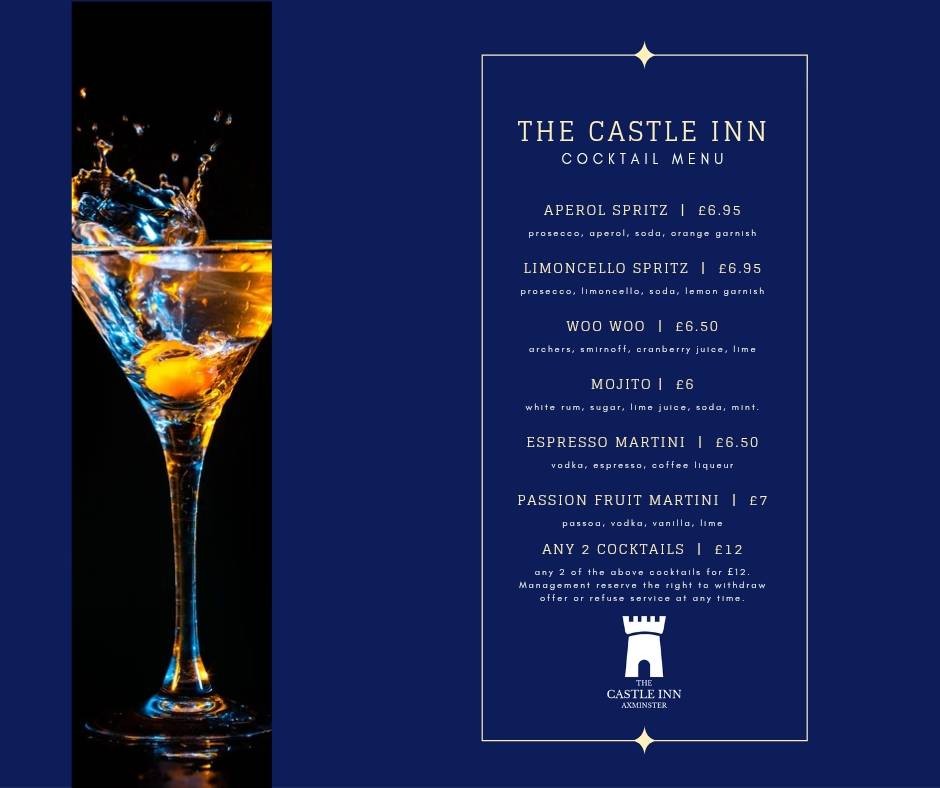 Menu at The Castle Inn pub & bar, Axminster