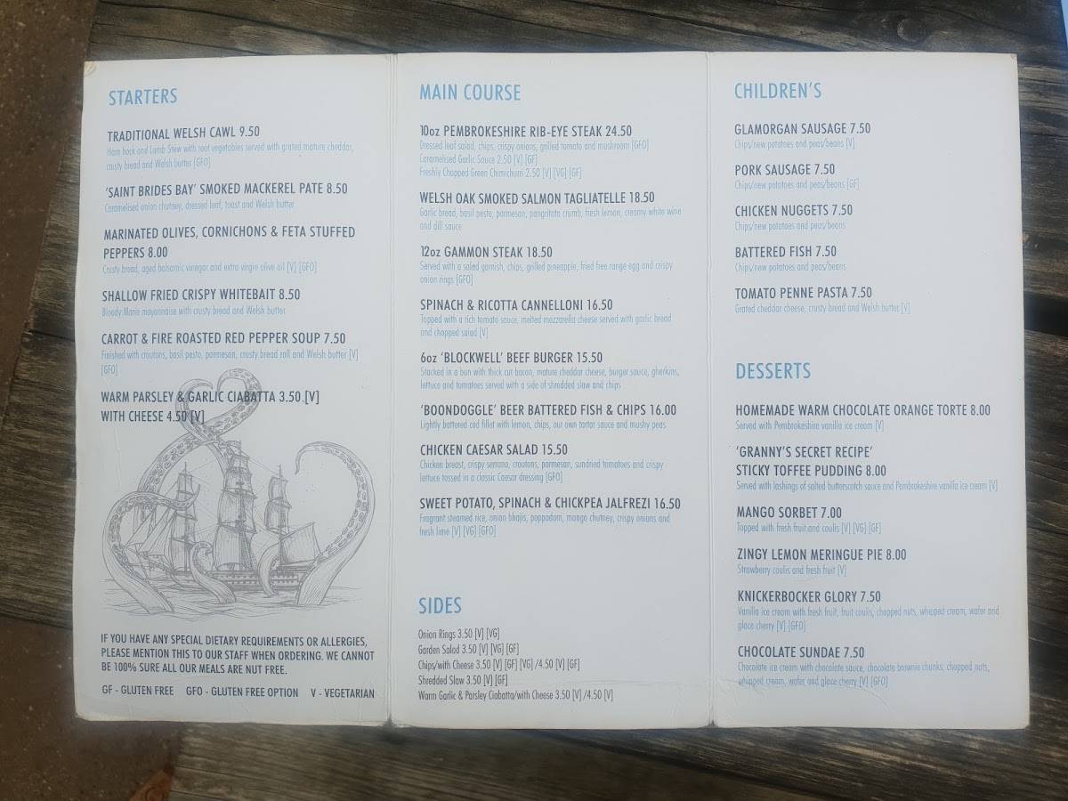 Menu at The Castle pub & bar, Little Haven, 1 Grove Pl