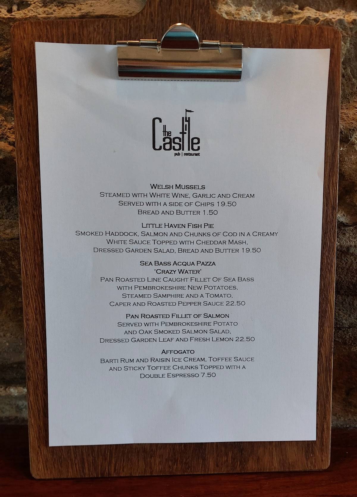 Menu at The Castle pub & bar, Little Haven, 1 Grove Pl