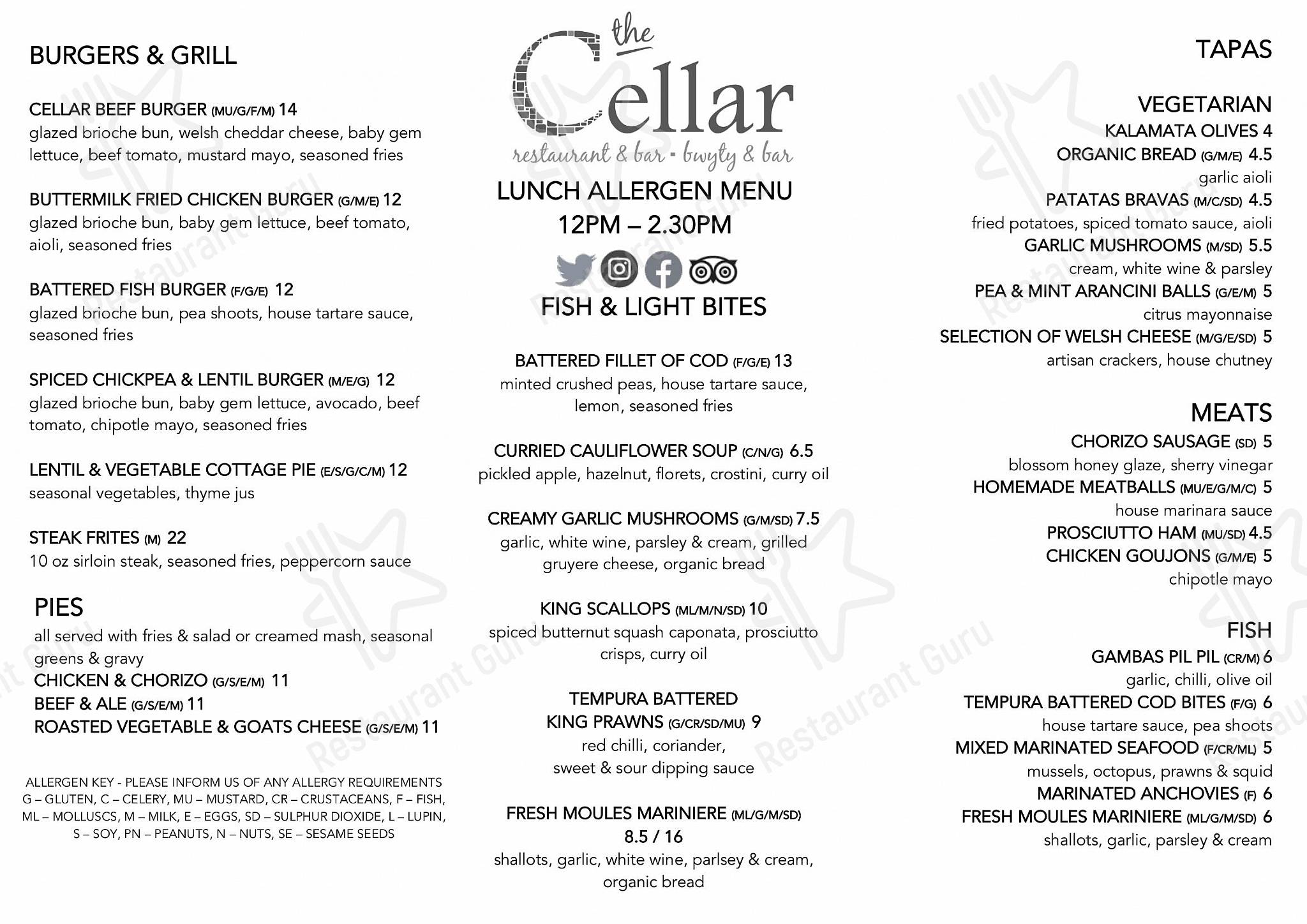 Menu at Y Seler restaurant, Aberaeron