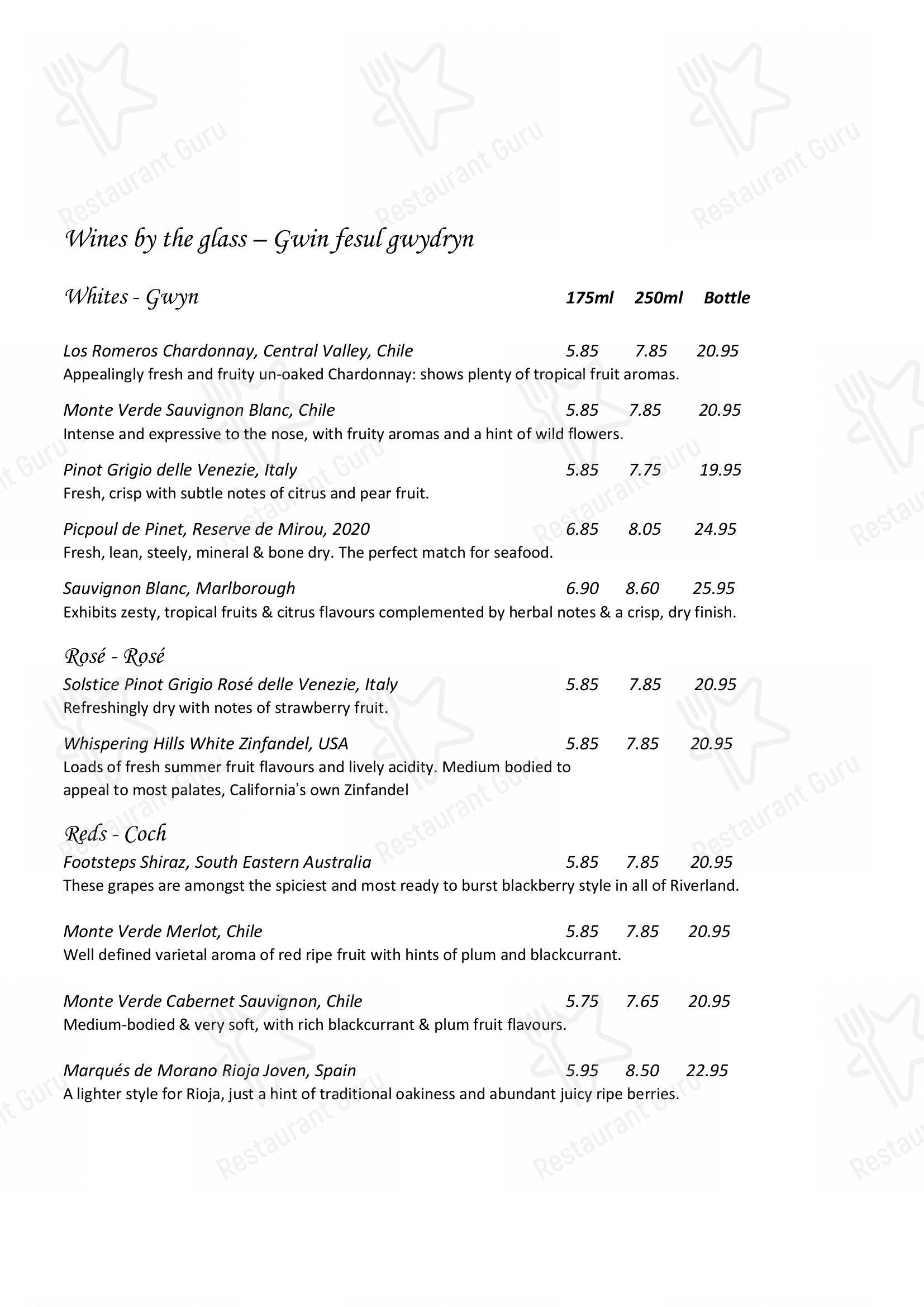 Menu at The Celtic Arms restaurant, Mold