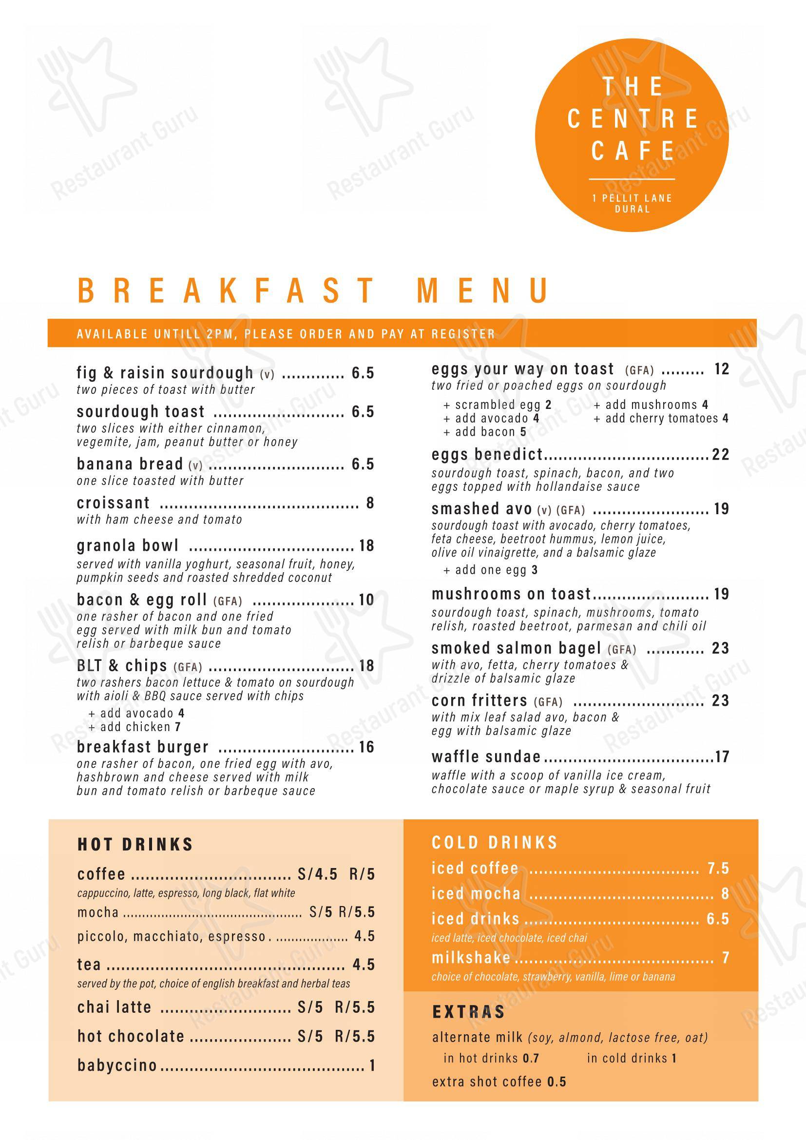 Menu at The Centre restaurant, Dural