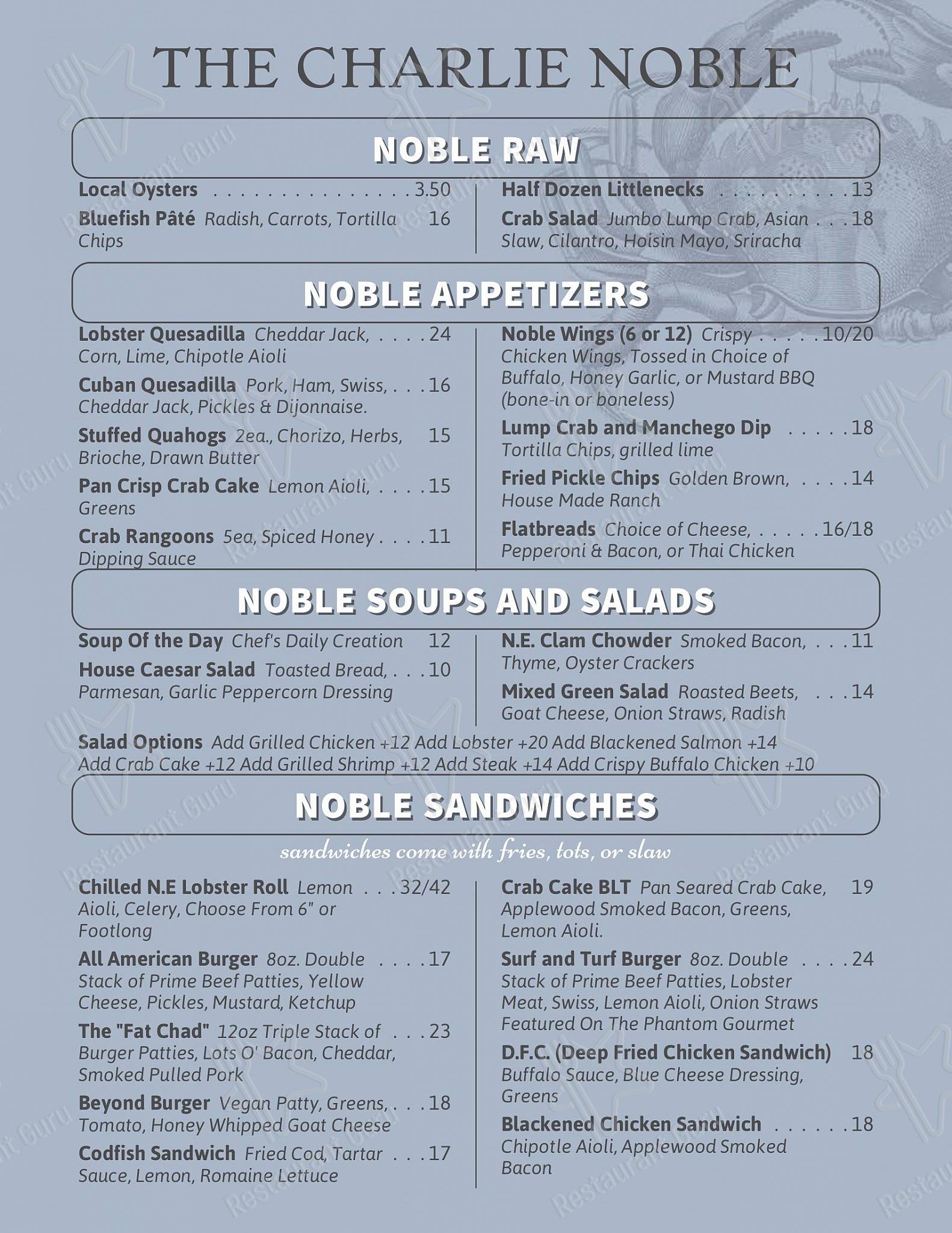 Menu at The Charlie Noble pub & bar, Nantucket