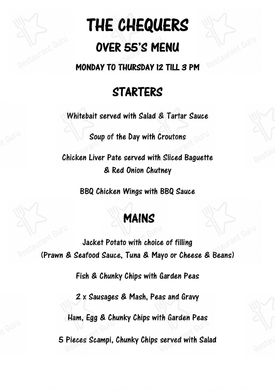 Menu at The Chequers pub & bar, Swanley, Cray Rd