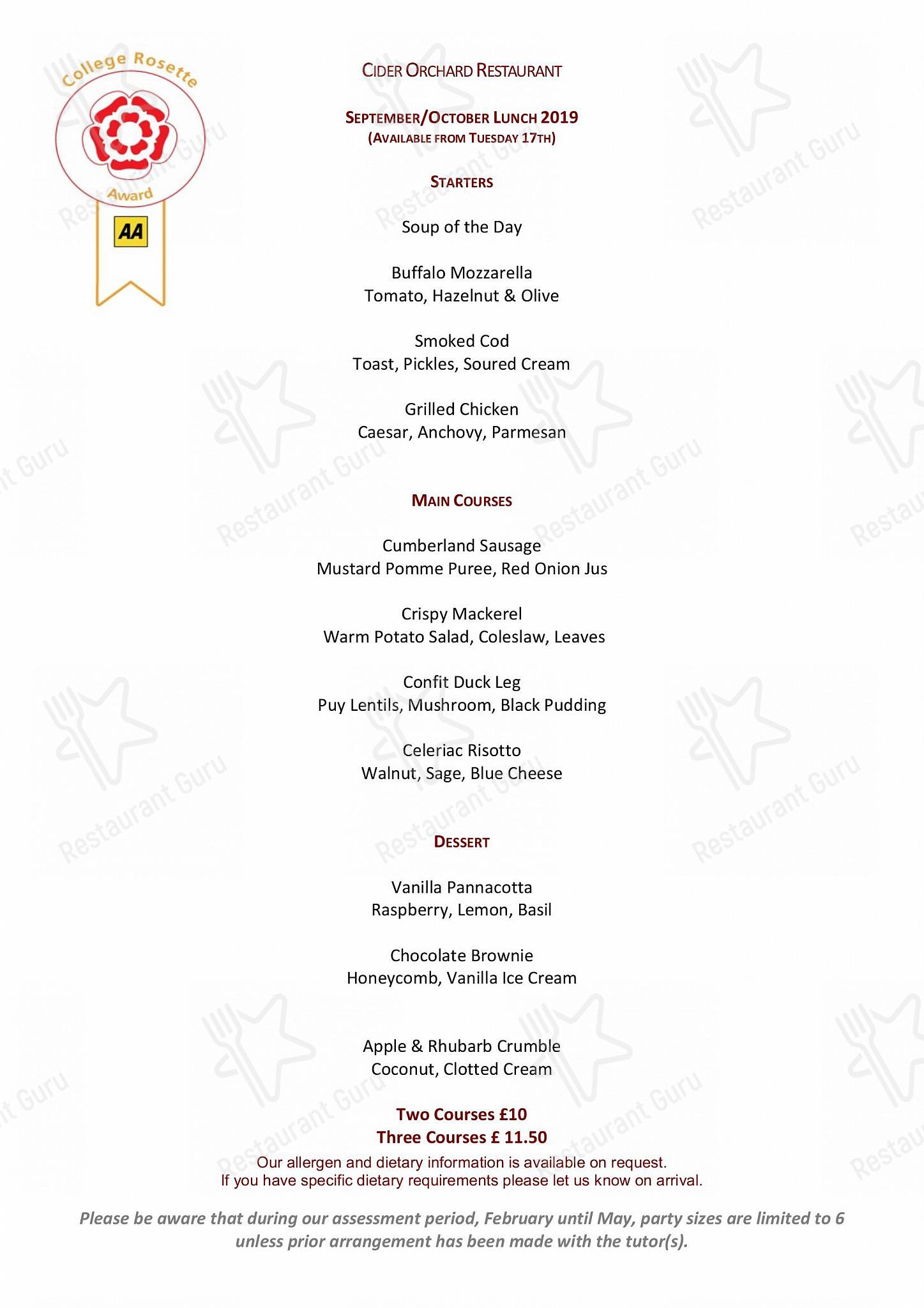 Menu at The Cider Orchard Restaurant, Hereford