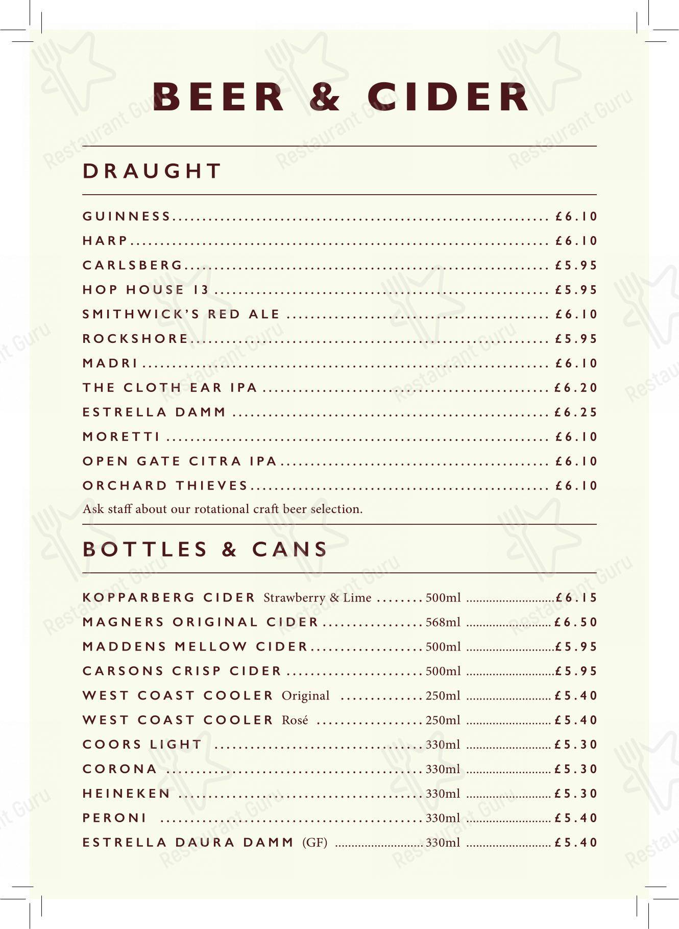 Menu at The Cloth Ear pub & bar, Belfast