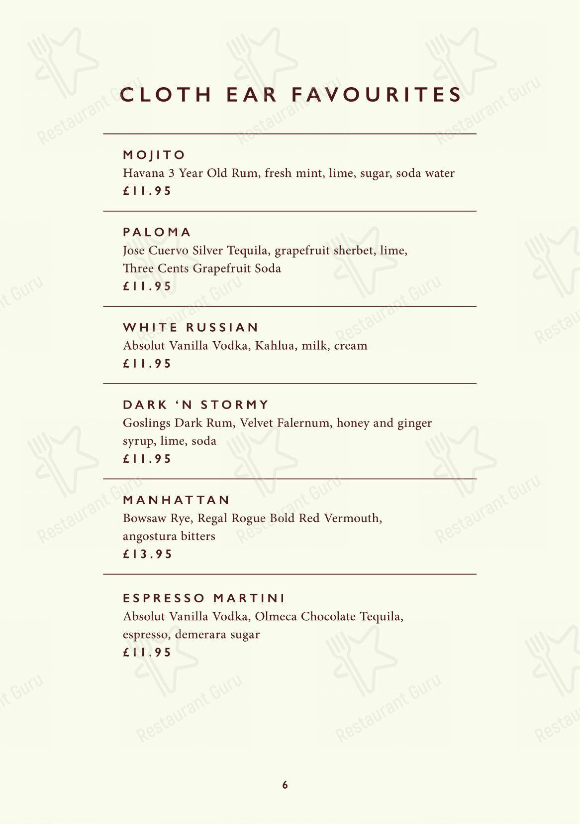 Menu at The Cloth Ear pub & bar, Belfast