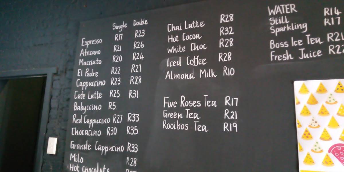 Menu at The Coffee Tree cafe, Durban, 298 Cato Rd