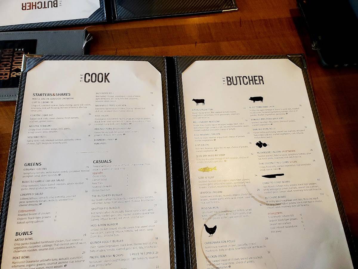 Menu at The Cook and Butcher restaurant, Cowichan Bay