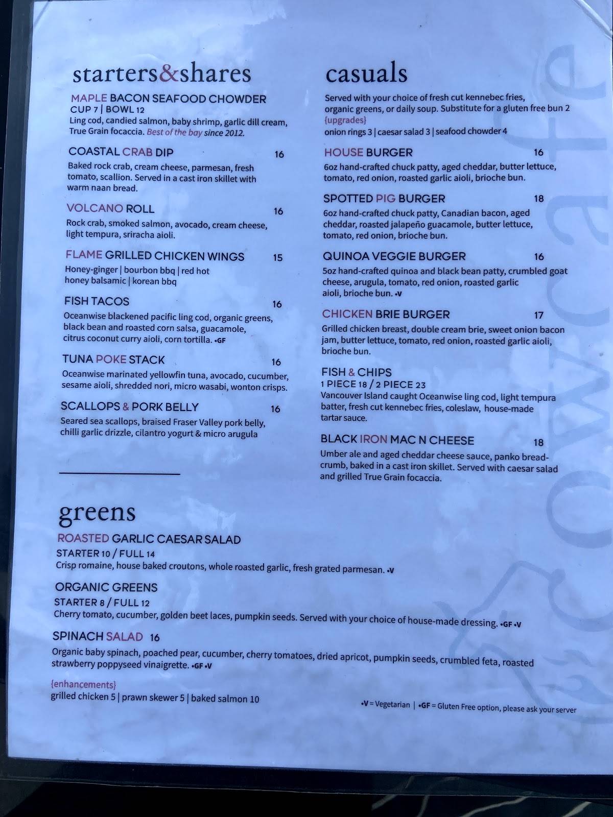 Menu at The Cook and Butcher restaurant, Cowichan Bay