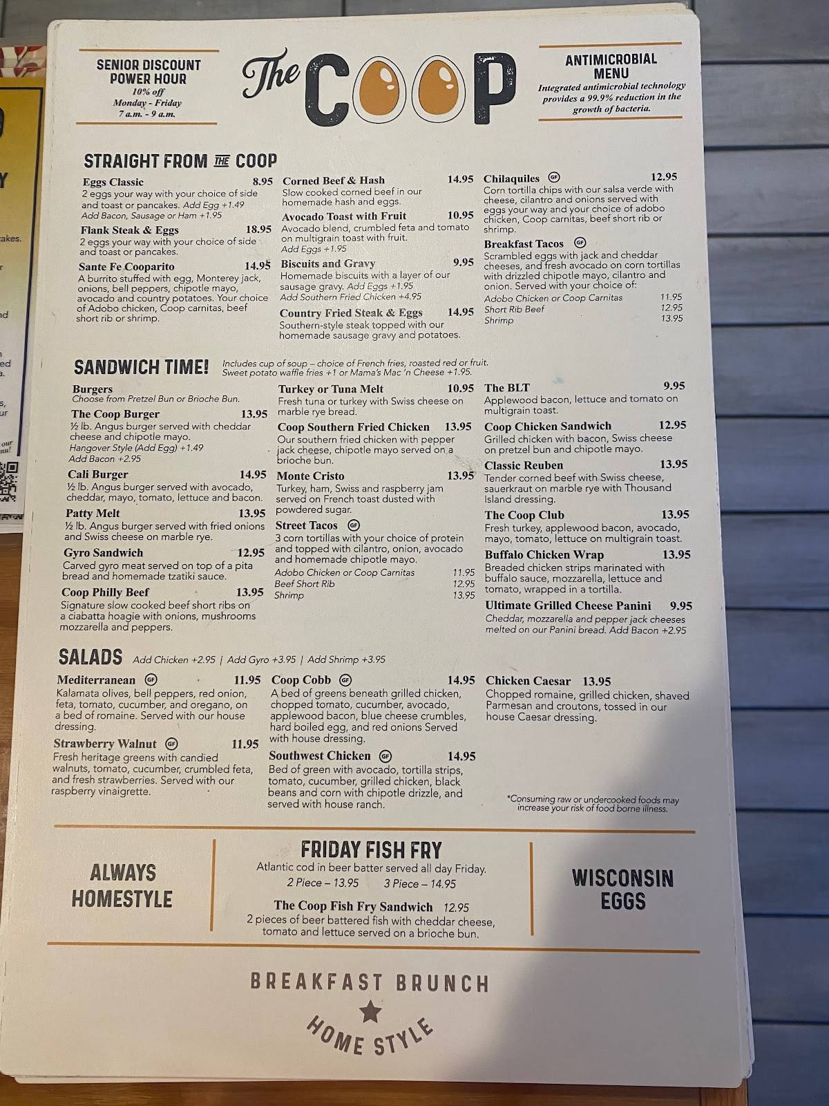 Menu at The Coop restaurant, Waukesha