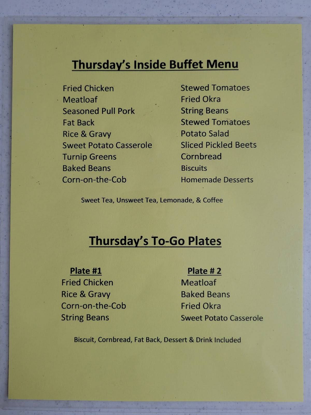 Menu at The Country Kitchen Buffet restaurant, Cheraw