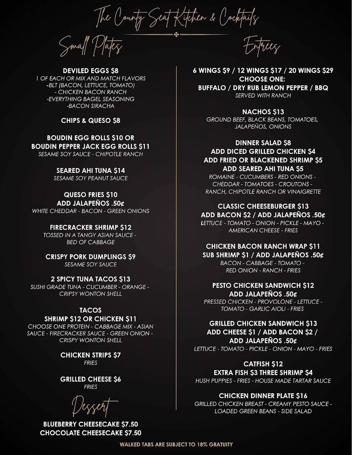 Menu at The County Seat Kitchen & Cocktails pub & bar, Gainesville