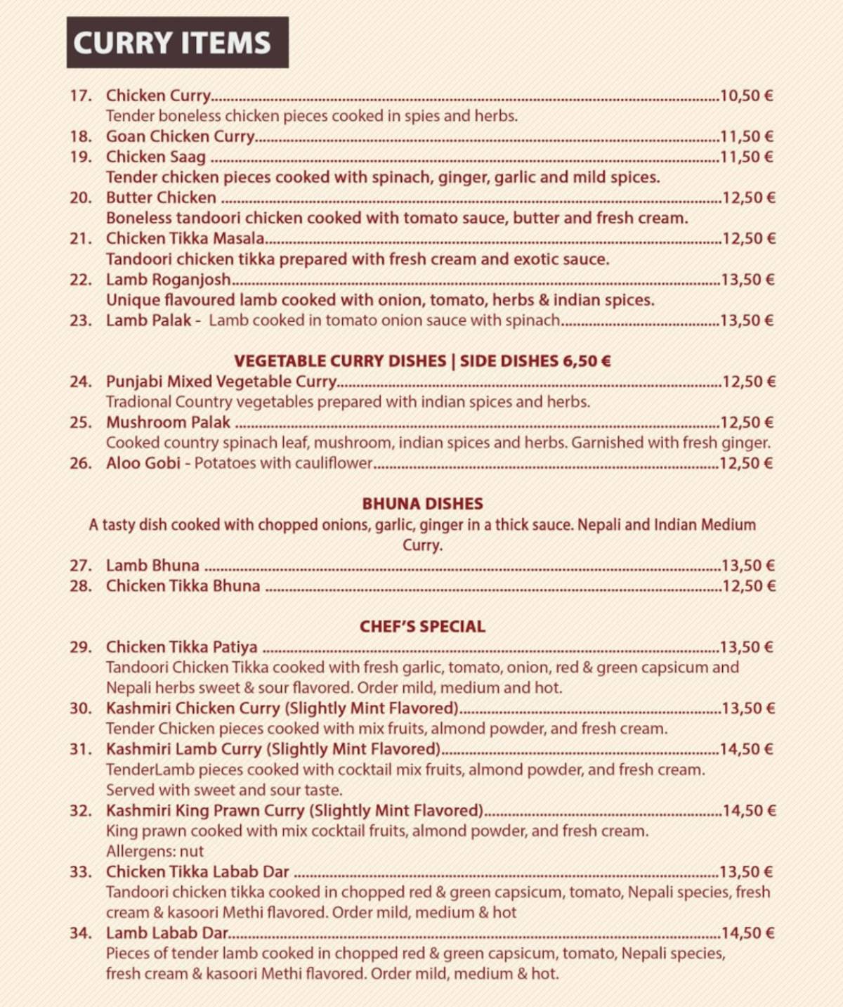 Menu at The Courtyard Tandoori Bar and Bistro, Jalón