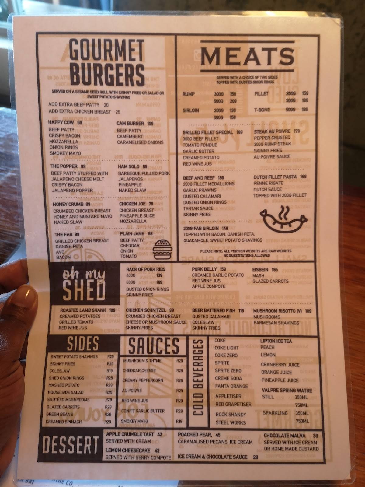 Menu at The Cow and Milk Shed restaurant, East London