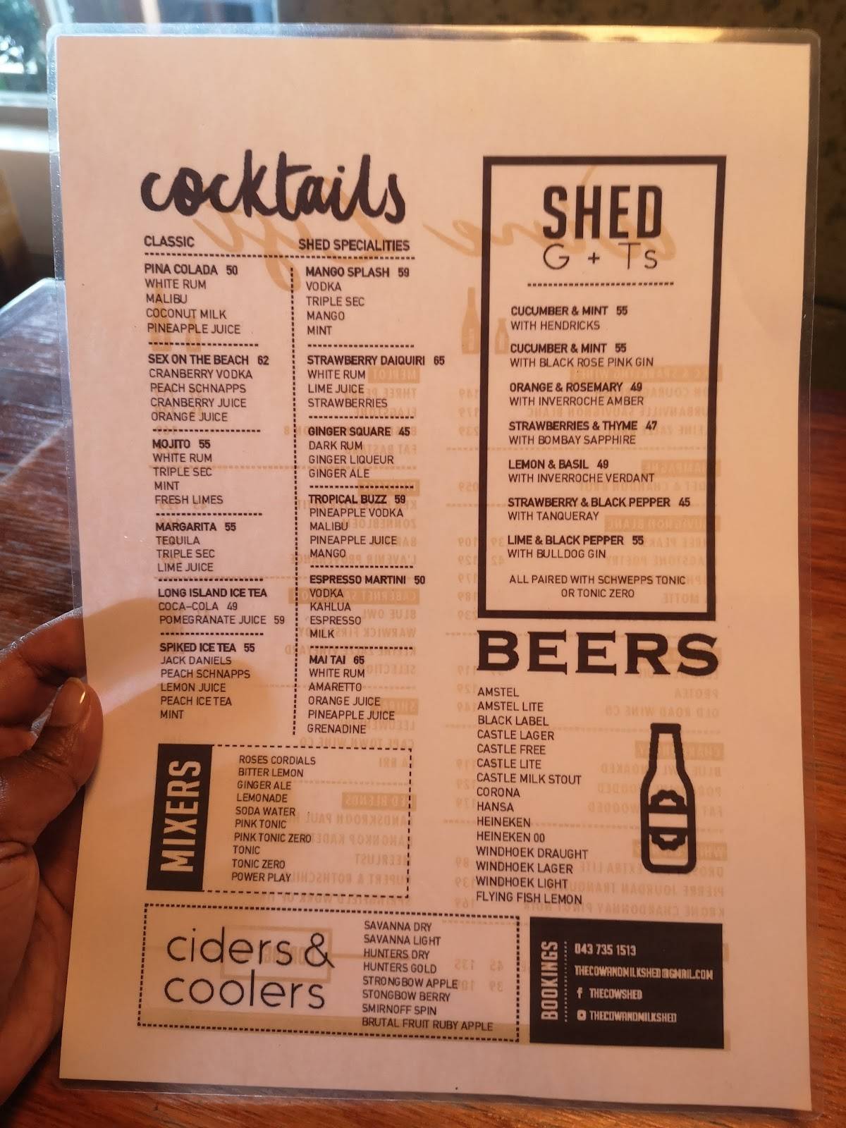 Menu at The Cow and Milk Shed restaurant, East London