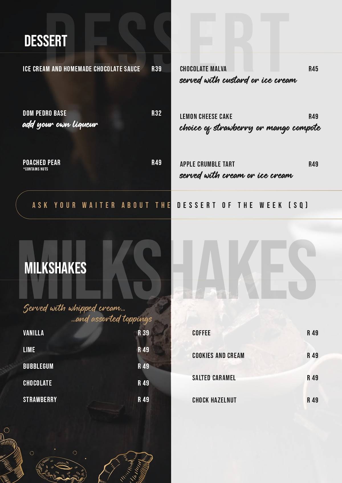 Menu at The Cow and Milk Shed restaurant, East London