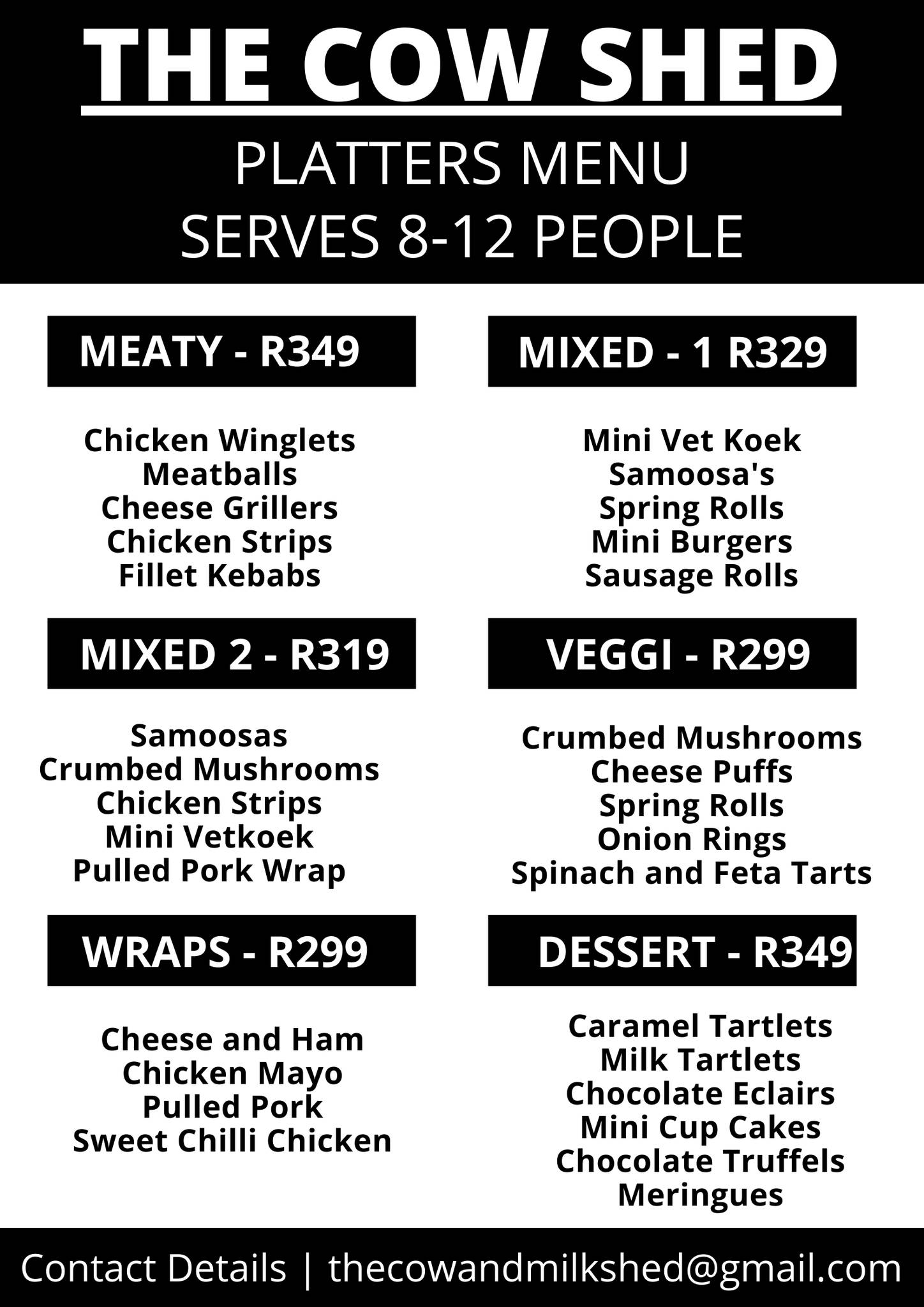 Menu at The Cow and Milk Shed restaurant, East London